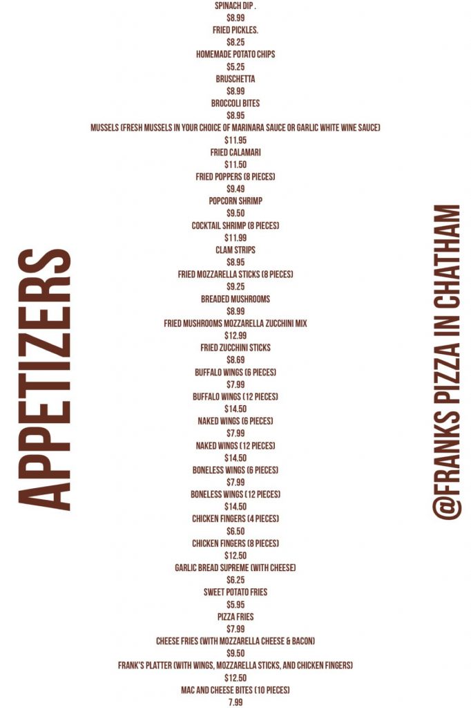Menu - Frank's Pizza