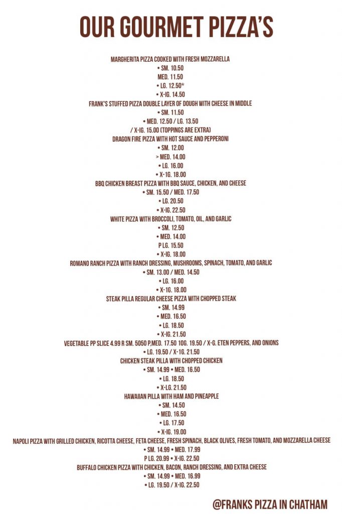 Menu - Frank's Pizza