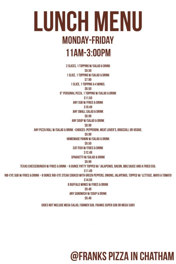 Menu - Frank's Pizza