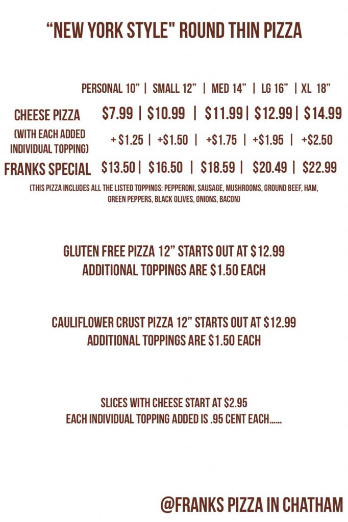 Menu - Frank's Pizza