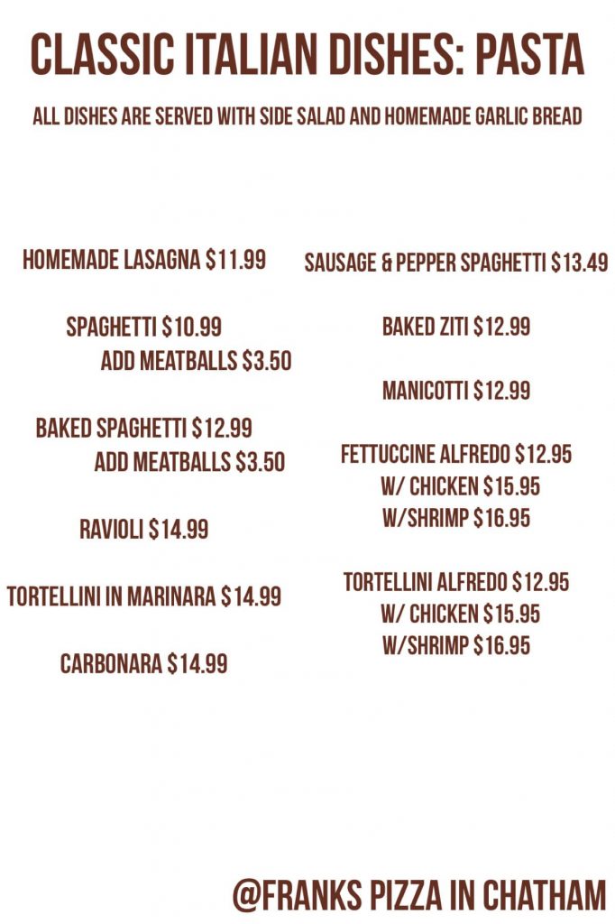Menu - Frank's Pizza