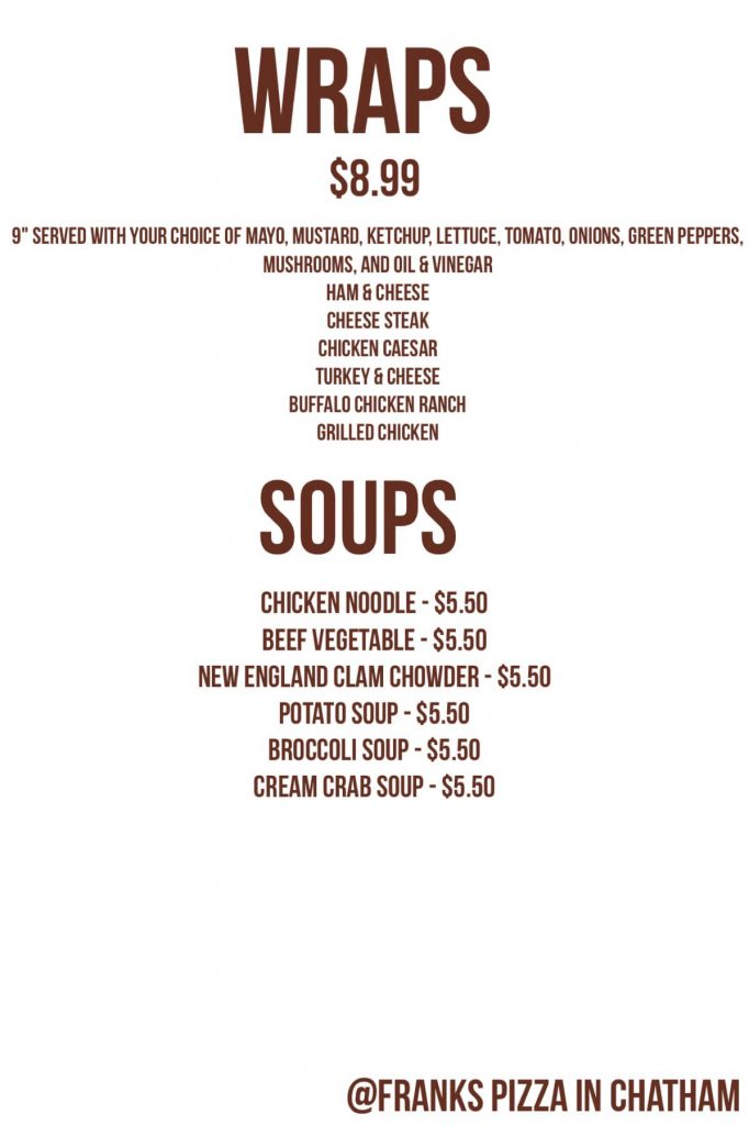 Menu - Frank's Pizza